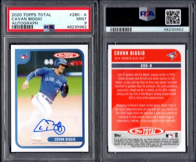 PSA 9 2020 Topps Total Autograph #280A Cavan Biggio POP1 Blue Jays G00 ...