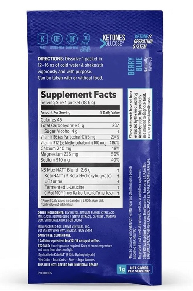 Pruvit Keto OS MAX NAT Ketones - Berry Blue CHARGED - 20 Packets NEW ...