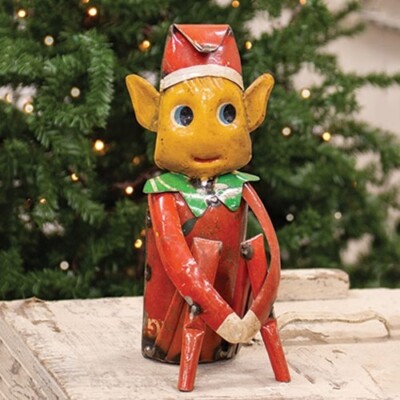 New Rustic Primitive ELF RECYCLED METAL Christmas Holiday Figurine 9" T ...