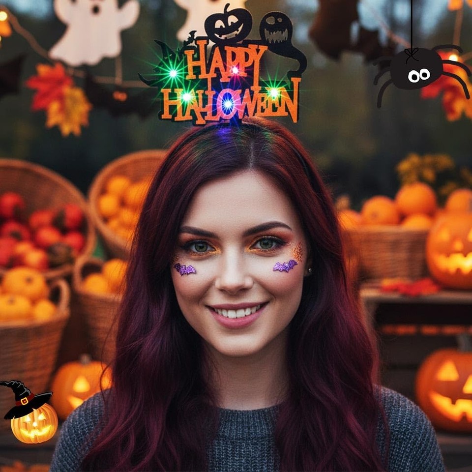 Light Up Halloween Headband Black Ghost Bat Hair Bands Glowing ...