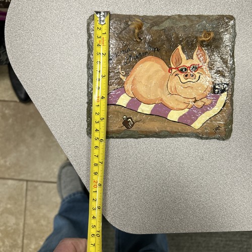 Hanging Hand Painted Pig on Slate Signed “PAM” Wall Art California ...
