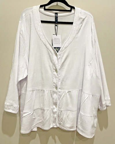 Taking Shape TS 20 White bling sequin ruffle jacket top NWT Plus button ...