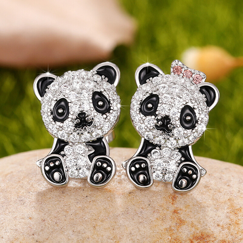 Cute Animal Shaped Stud Earrings Women 925 Silver Cubic Zirconia ...