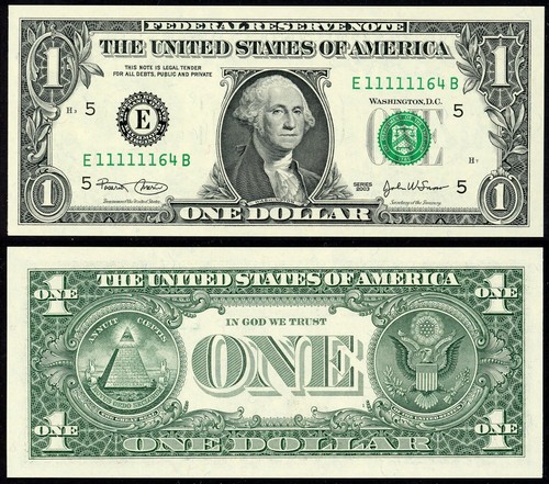 2003 $1 Federal Reserve Note Fancy Almost Solid S/N E11111164B Ones ...