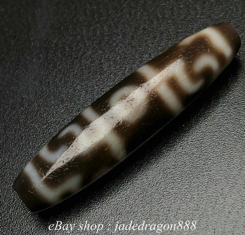 1.9" Old Tibet Buddhism Natural Agate 3 Eyes Dzi Bead Pendant Necklace ...