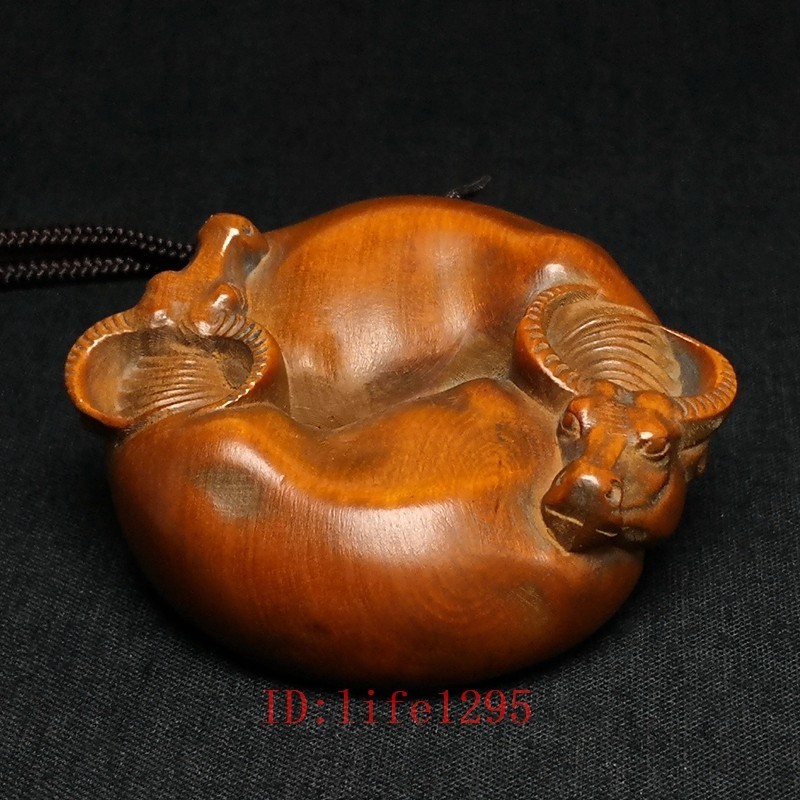 2.5 Inch Old Chinese Boxwood Hand Carved Two cow Statue Netsuke ...