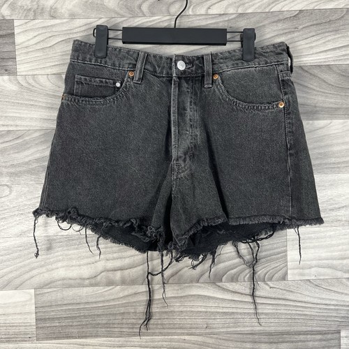 & Denim Shorts Womens 8 Black Jean Cut Off Classic Stample Button Fly High Waist | eBay