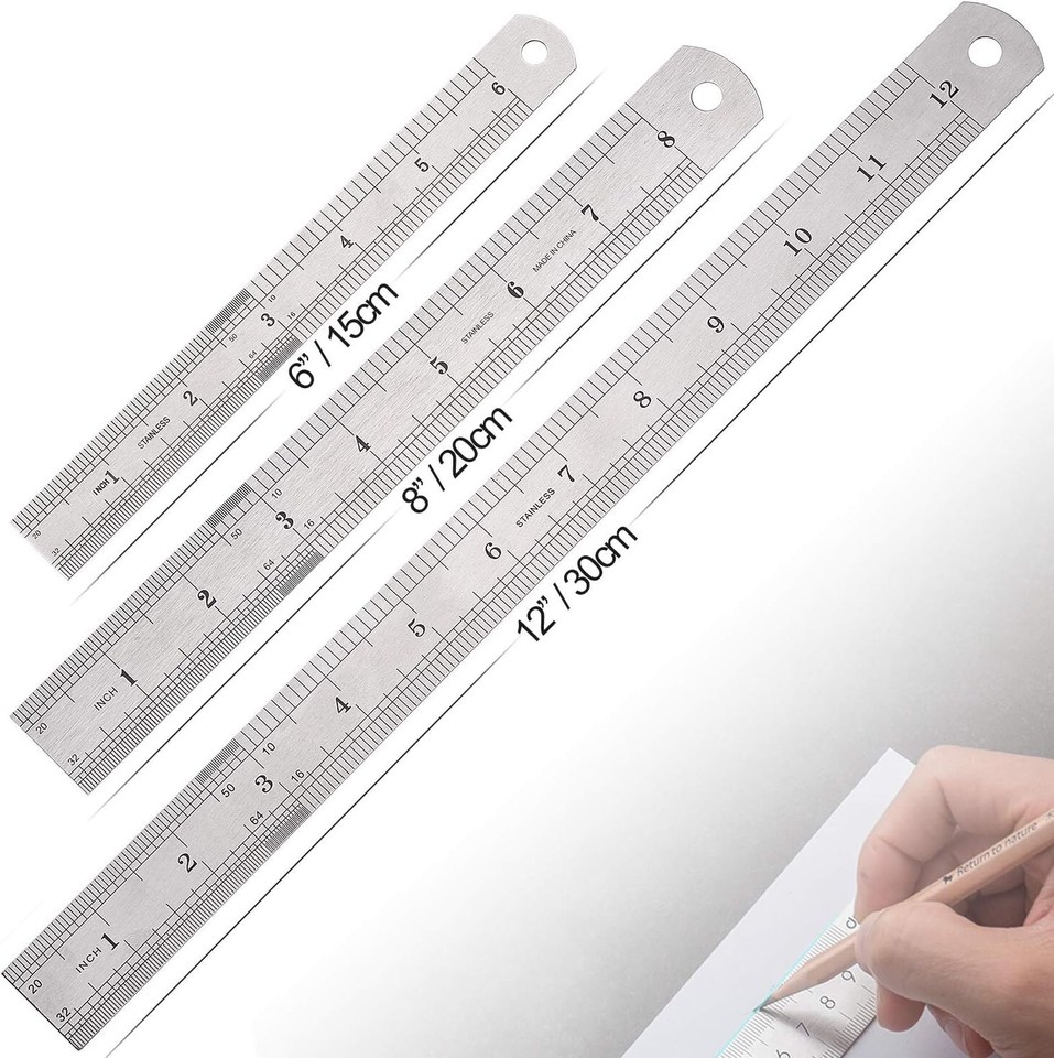 Stainless Steel Metal Ruler with Inch and Metric Machinist Ruler 3pcs ...