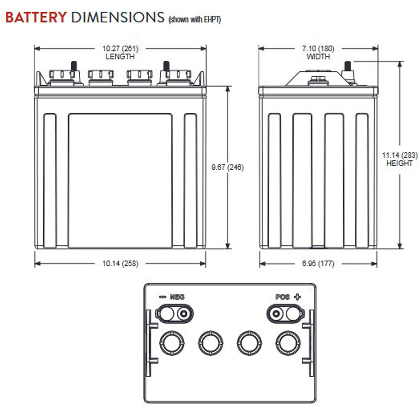 Trojan Motive T-890 8V 190Ah Flooded Lead Acid GC8 Deep Cycle Battery ...