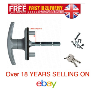 HENDERSON GARAGE DOOR LOCK HANDLE LOCKING GREY T BAR NEW KEYS ...