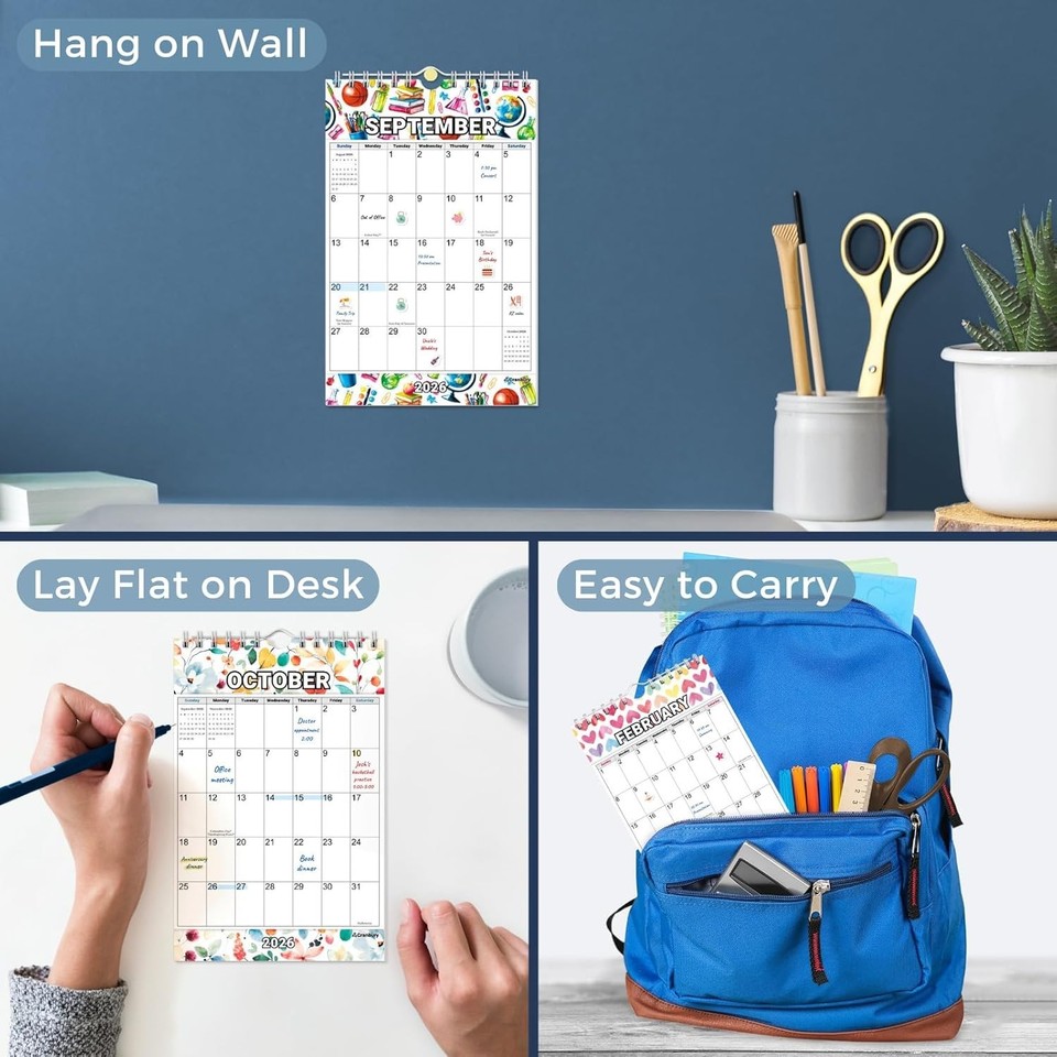 Wall & Desk Calendar 2026 – 5.5x8.5” Small Size with 234 Stickers ...