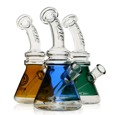 7" Inch MINI Color Beaker Fixed Stem Bent Bong Water Pipe Glass Tobacco ...