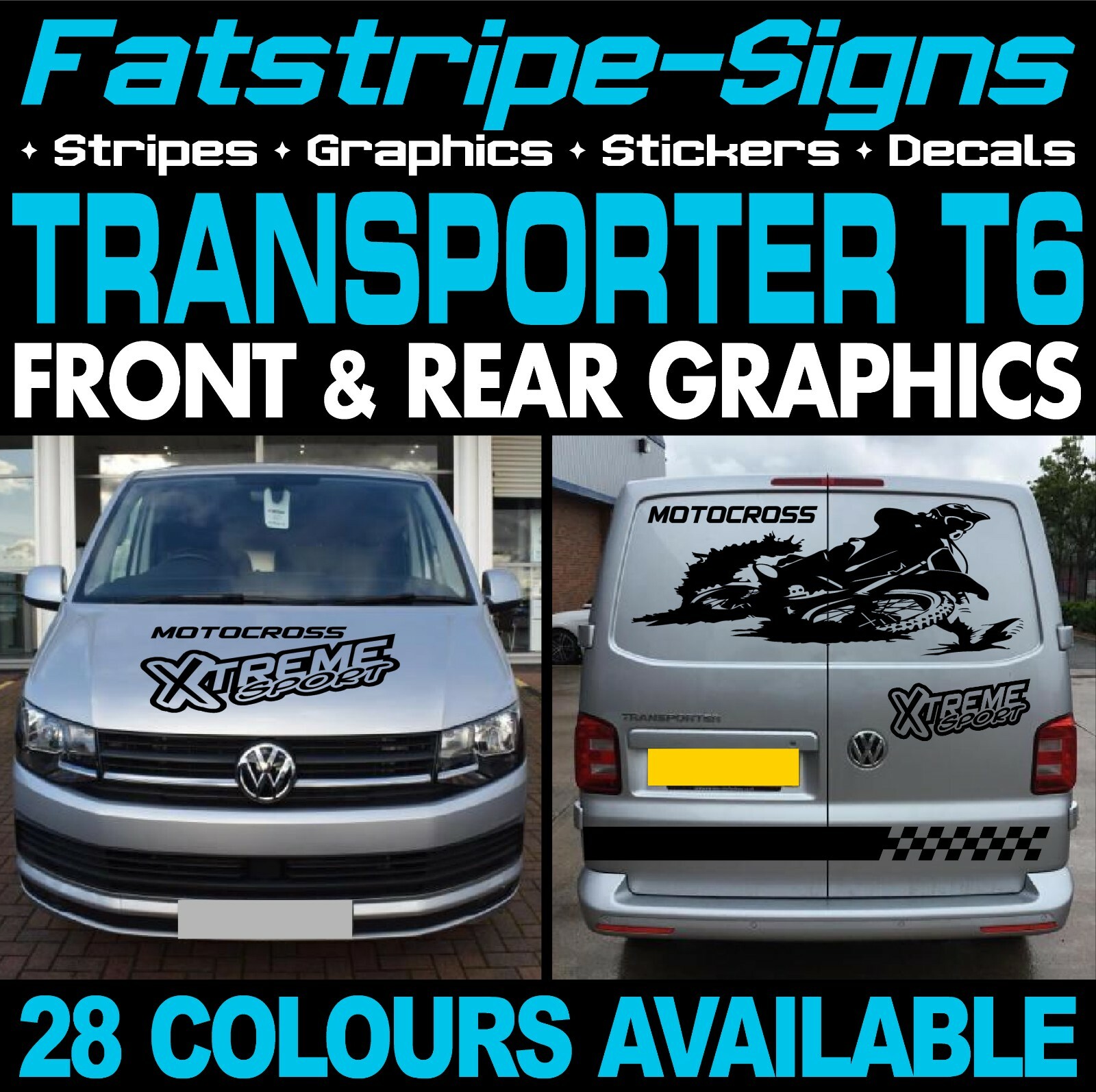 to fit VW TRANSPORTER T6 MOTOCROSS GRAPHICS STICKERS STRIPES CAMPER VAN ...