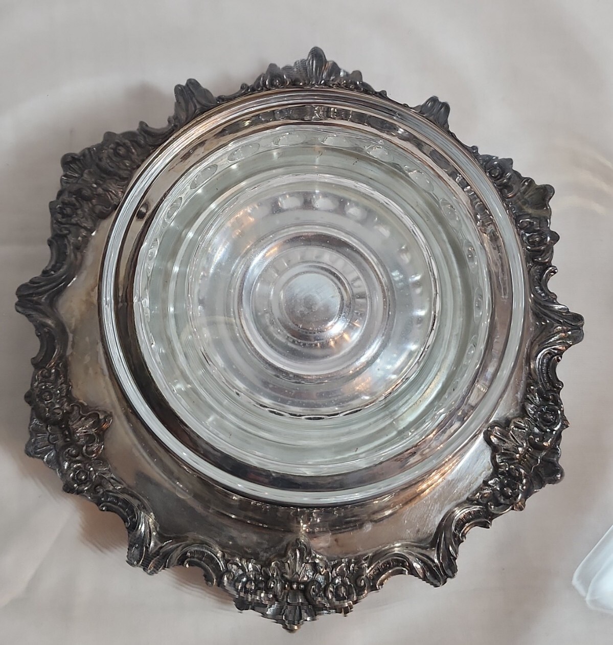 Crown Hallmark Silverplate Lazy Susan Footed Village Guild Glass Cake ...