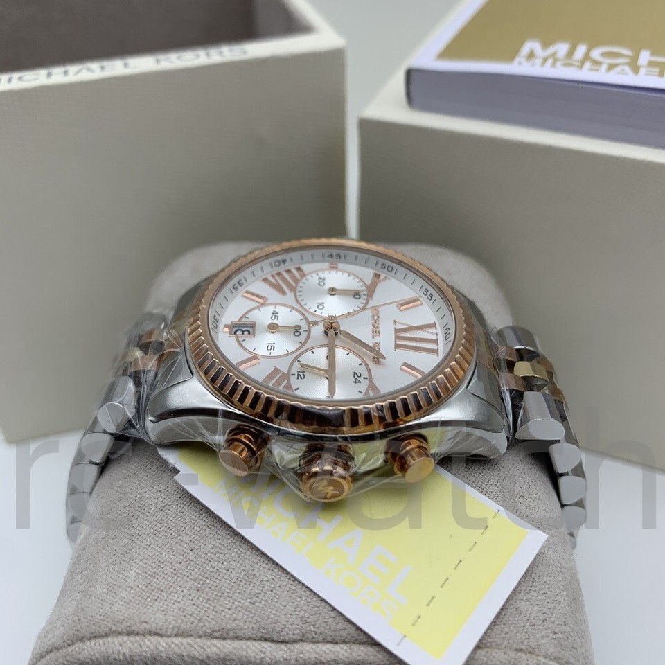 New Michael Kors MK5735 Lexington Chronograph Tri Tone Silver Dial ...