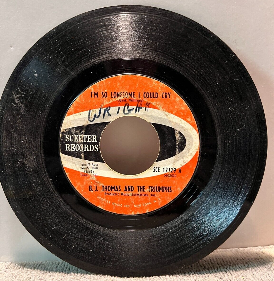 B89 B J Thomas: I'M So Lonesome I Could Cry/ Candy Baby, 1966 Scepter ...