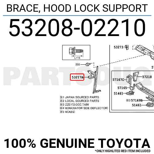 5320802210 Genuine Toyota BRACE, HOOD LOCK SUPPORT 53208-02210 | eBay