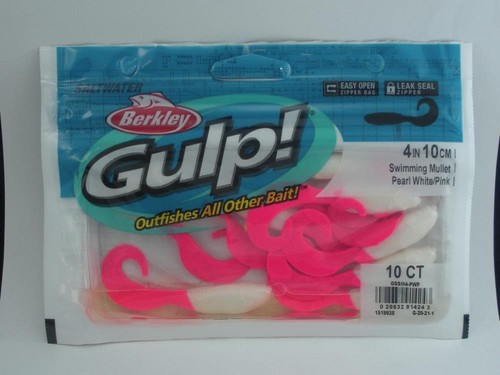 Berkley 1519935 GSSM4-PWP Gulp 4" Swimming Mullet PearlWh Pink Tail ...