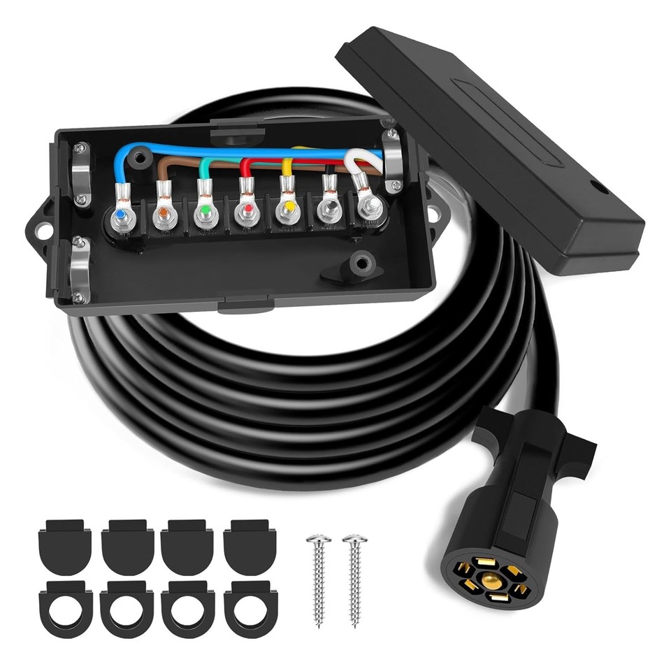 7/8/10 ft Heavy Duty 7 Way Trailer Cord RV Plug Inline 7 Gang Junction ...