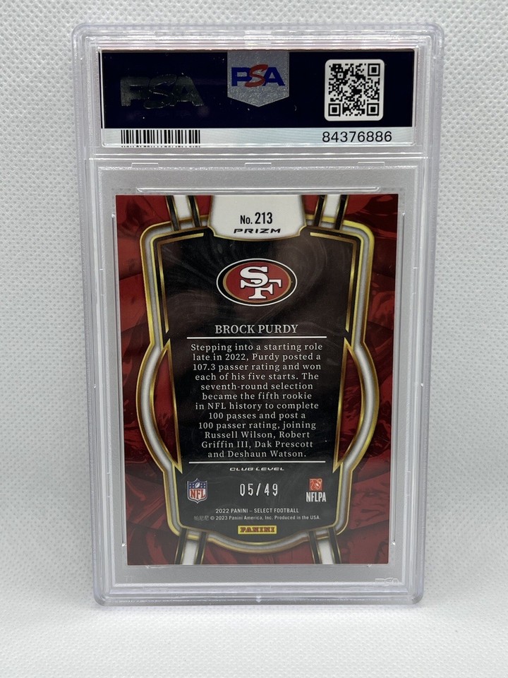 2022 Panini Select Red Disco Prizm #213 Brock Purdy RC Rookie /49 PSA 9 ...