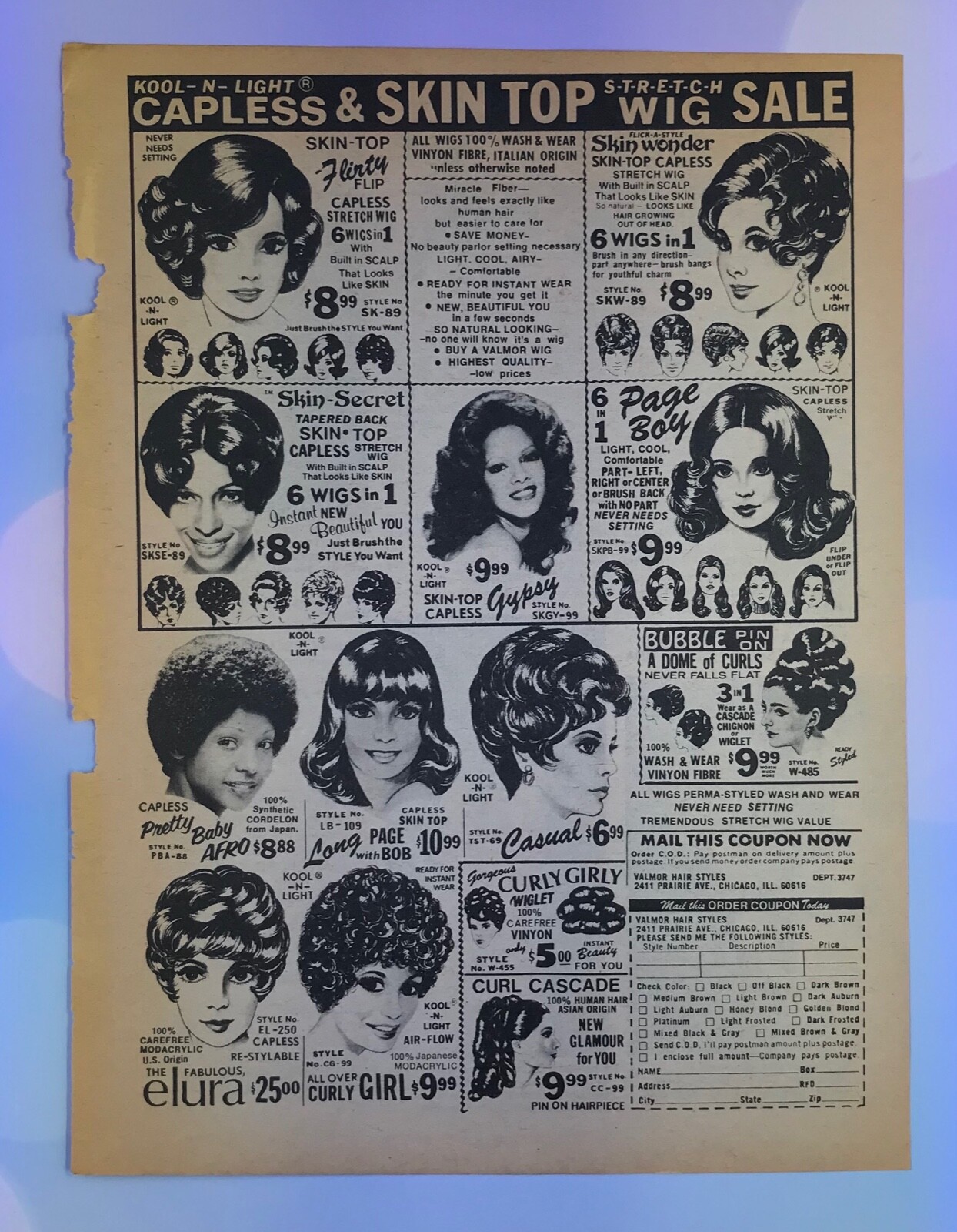 vintage 1970s magazine ad VALMOR HAIR STYLES wigs 1970s groovy fashion ...