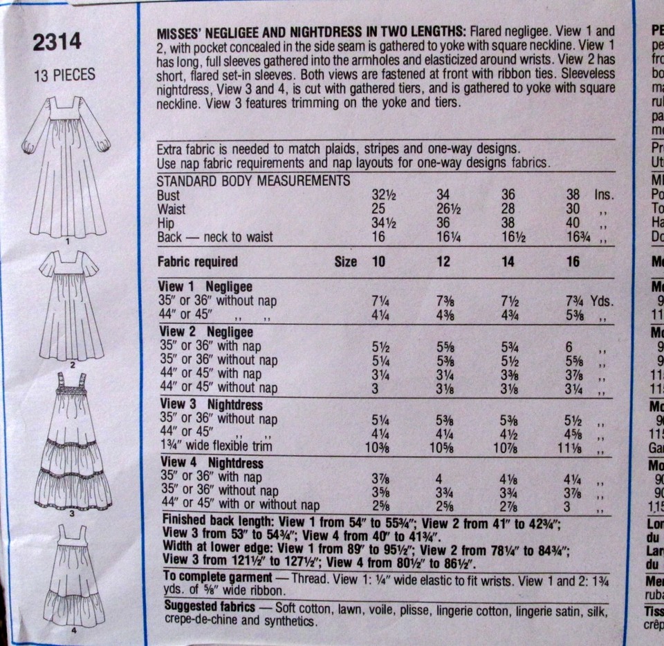 Vtg 70s STYLE sewing pattern Misses Womens size 14 nightgown negligee ...