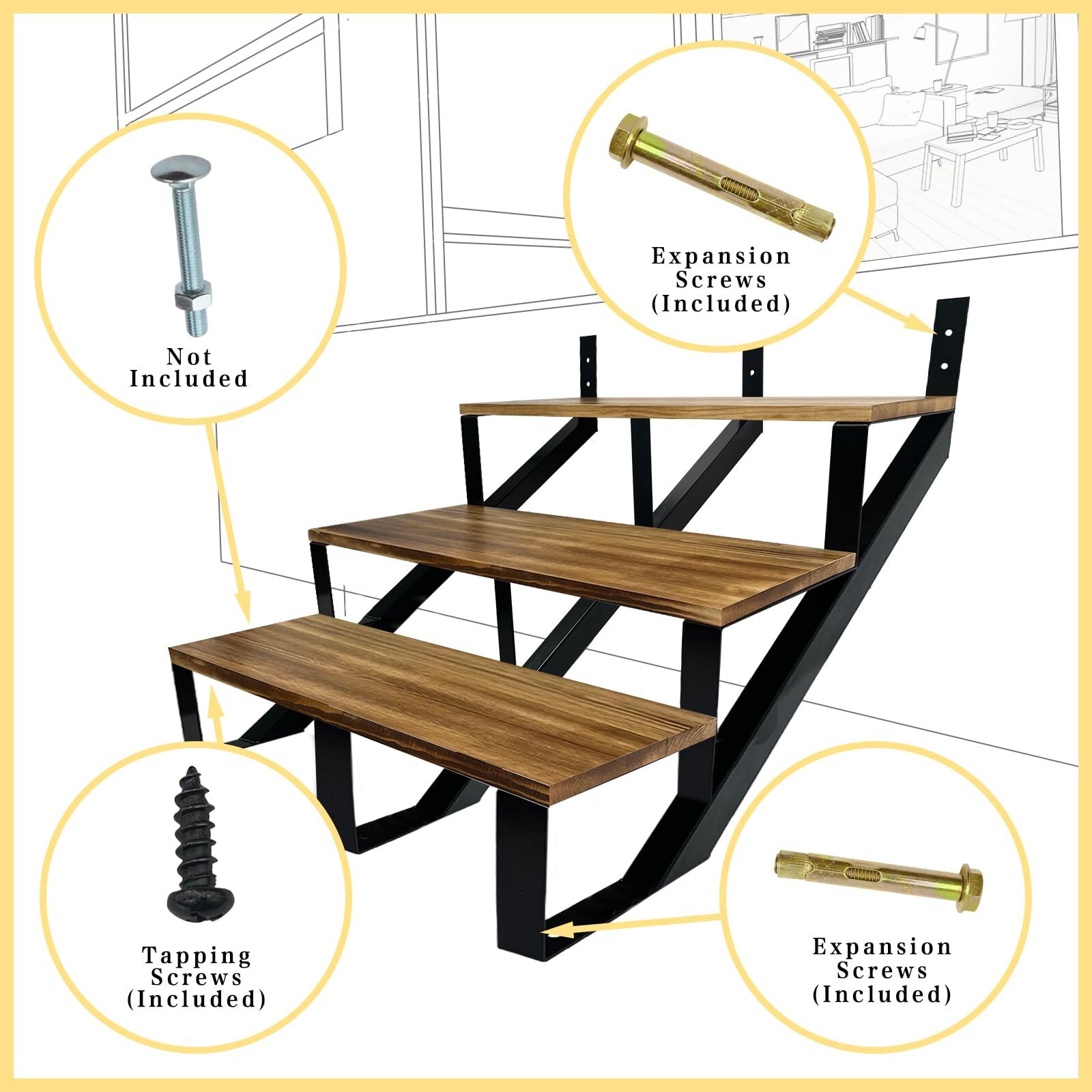 3 Packs Metal Stair Step Stringers 3 Step Steel Riser Stringer For 27 ...