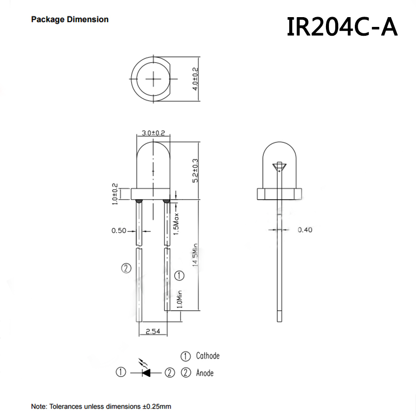 10/20/50Pcs 3mm Infrared Emitting Receiving Diode IR204 PT204 LED 2PIN ...