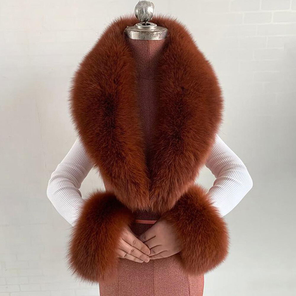 100% Real Fox Fur Scarf Winter Neck Warm Collar Women Scarves Fox Cuffs ...