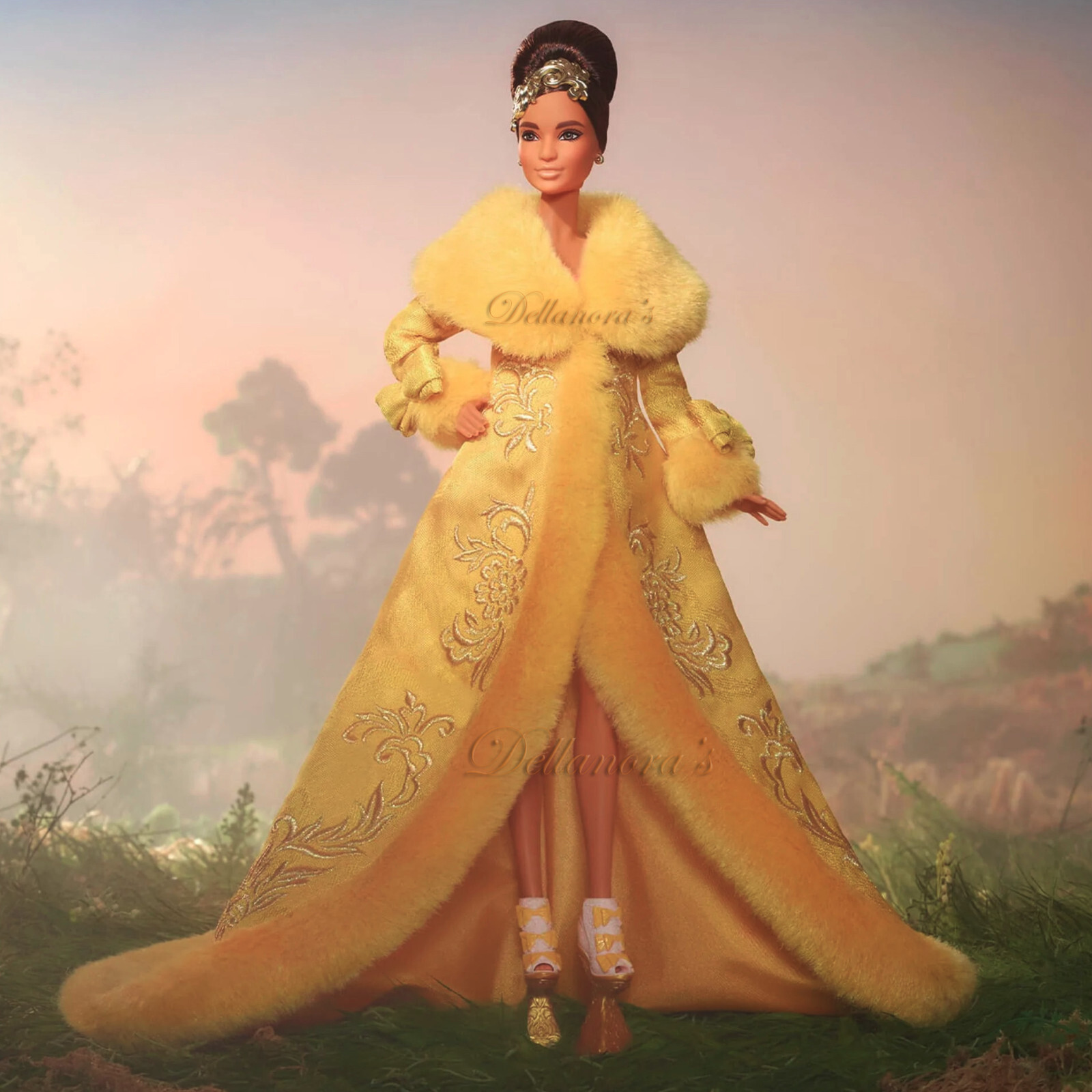 Barbie Guo Pei Golden-Yellow Gown Embroidered PLATINUM Label Doll ...