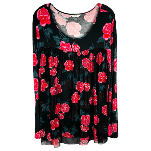 Matilda Jane Medium Top Floral Black Green Red Roses Long Sleeve Womens ...