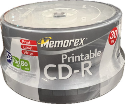 Memorex Printable CD-R 700MB 52x 80-Minute Print Label Write 30 Pack ...