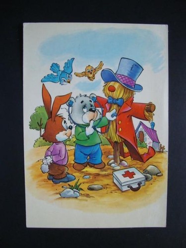 Railfans2 749) Postcard, Animals, Scarecrow, Rabbit, Red Cross Bear ...