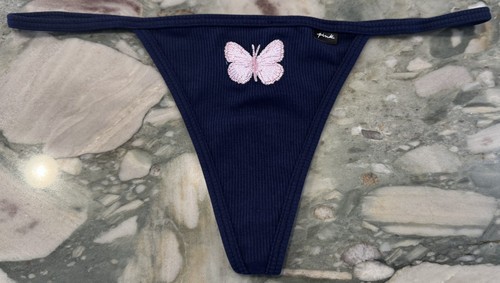 NEW Victoria Secret PINK Ribbed Cotton V-String - Blue Butterfly ...