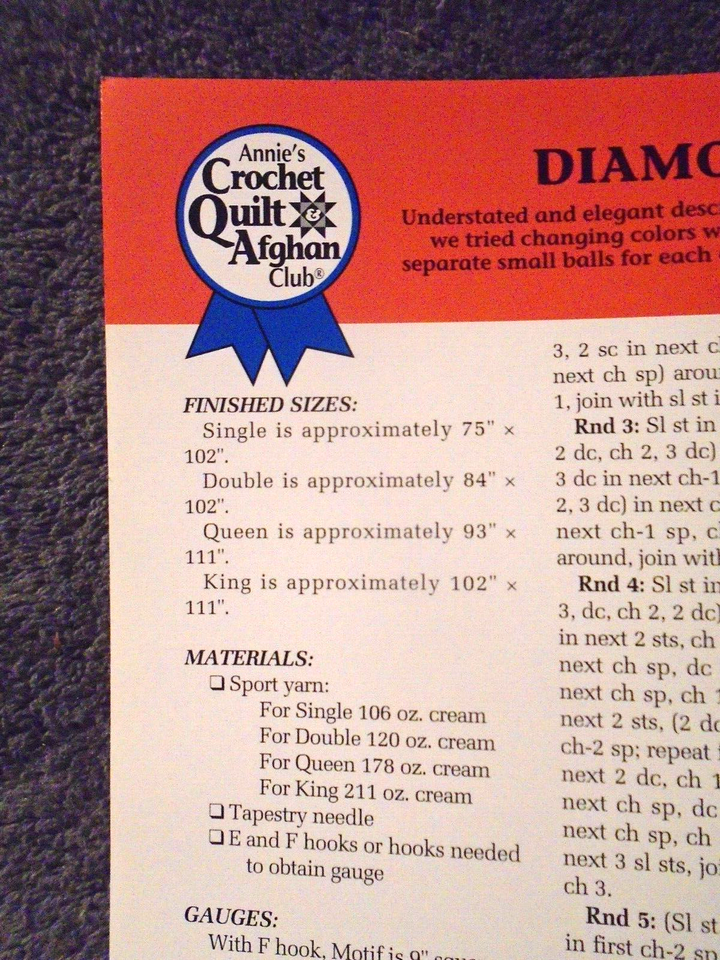 Annie's attic Diamond Pinwheel Crochet Pattern Leaflet Quilt & Afghan ...