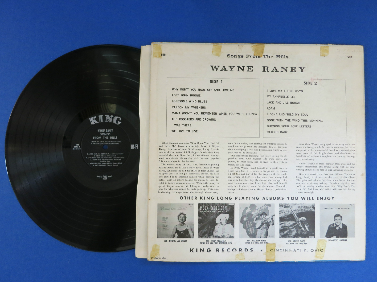 1958 1st Issue MONO LP ~WAYNE RANEY Songs From The Hills~ VG King 588 ...