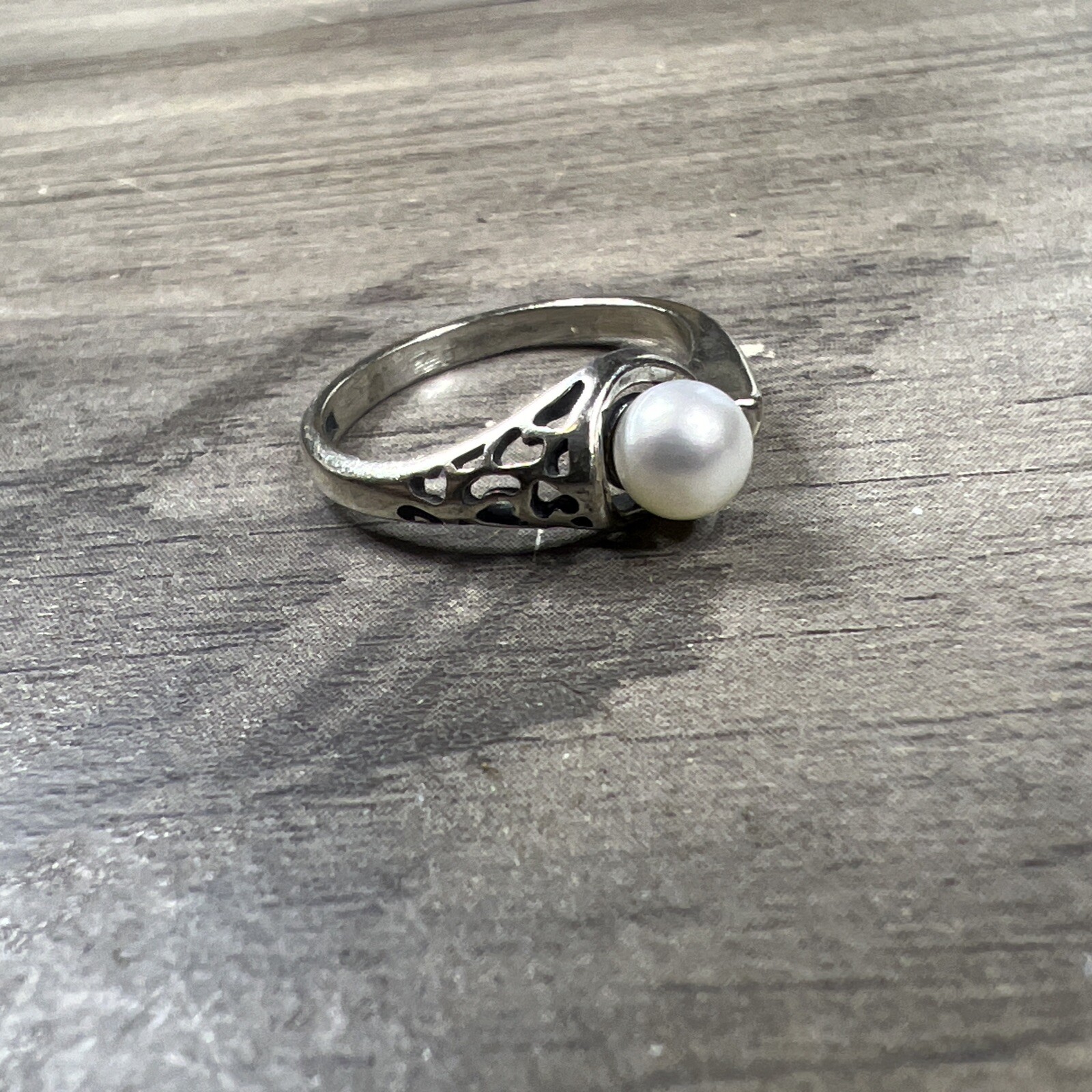 Antique Caroline Sterling Silver Authentic White Pearl .925 Ring Size 7 ...