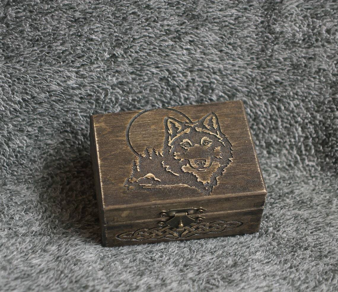 Celtic Wolf themed mini wooden jevelery box/casket | eBay