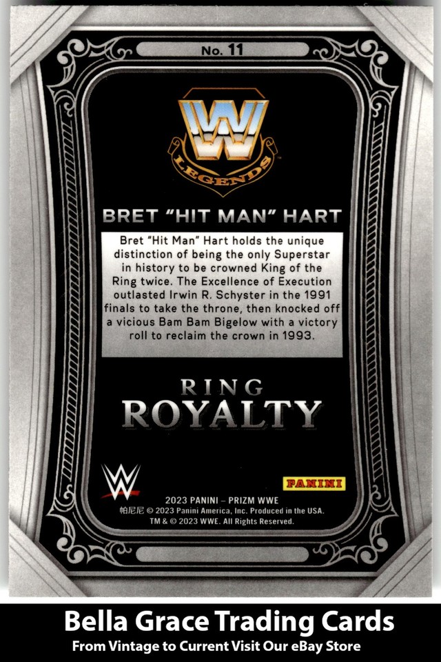 2023 Panini Prizm WWE #11 Bret "Hit Man" Hart Legends Ring Royalty ...