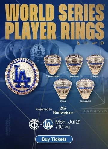 NEW SGA LA Dodgers VESIA 2024 World Series Championship Player Ring 7 ...
