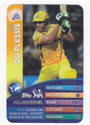 FAF DU PLESSIS Chennai Super Kings 2015 TOPPS IPL Trump Cricket Card | eBay