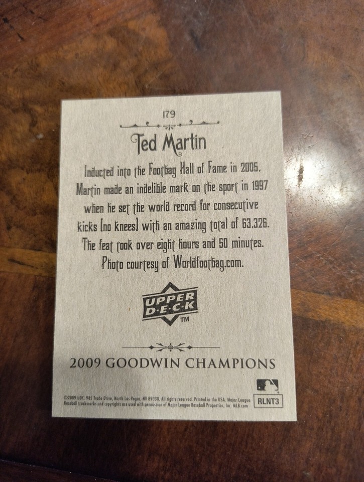 TED MARTIN (HACKY SACKER) 2009 UPPER DECK GOODWIN CHAMPIONS #179 FREE ...