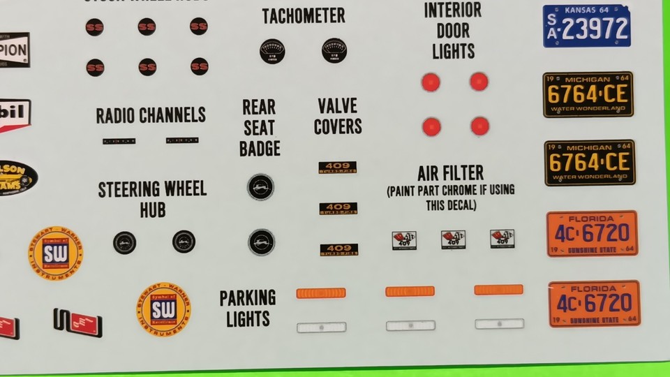 AMT 64 1964 Chevy Impala SS 409 1/25 Decal Sheet Emblems Dash Cluster ...