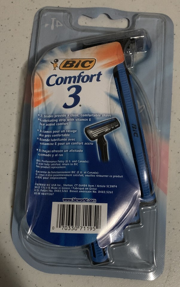 BIC Comfort 3 Triple Blade Men's Disposable Shaving Razors One 4 Count ...