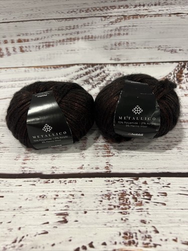 2 Hobbii Metallico Polyamide Acrylic Wool Yarn 126yds #13 Espresso New ...