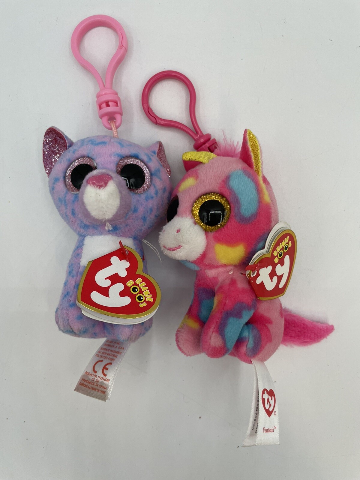 new Lot TY Beanie Boos Cassidy cat & Fantasia unicorn tags Key Clip on ...