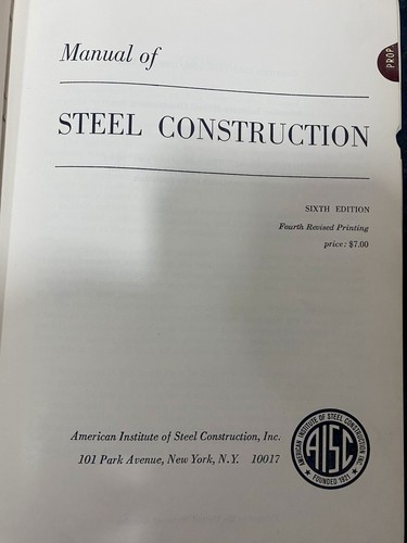 AISC Manual of Steel Construction 1963 Cloth Cover Vintage 6th Edition ...
