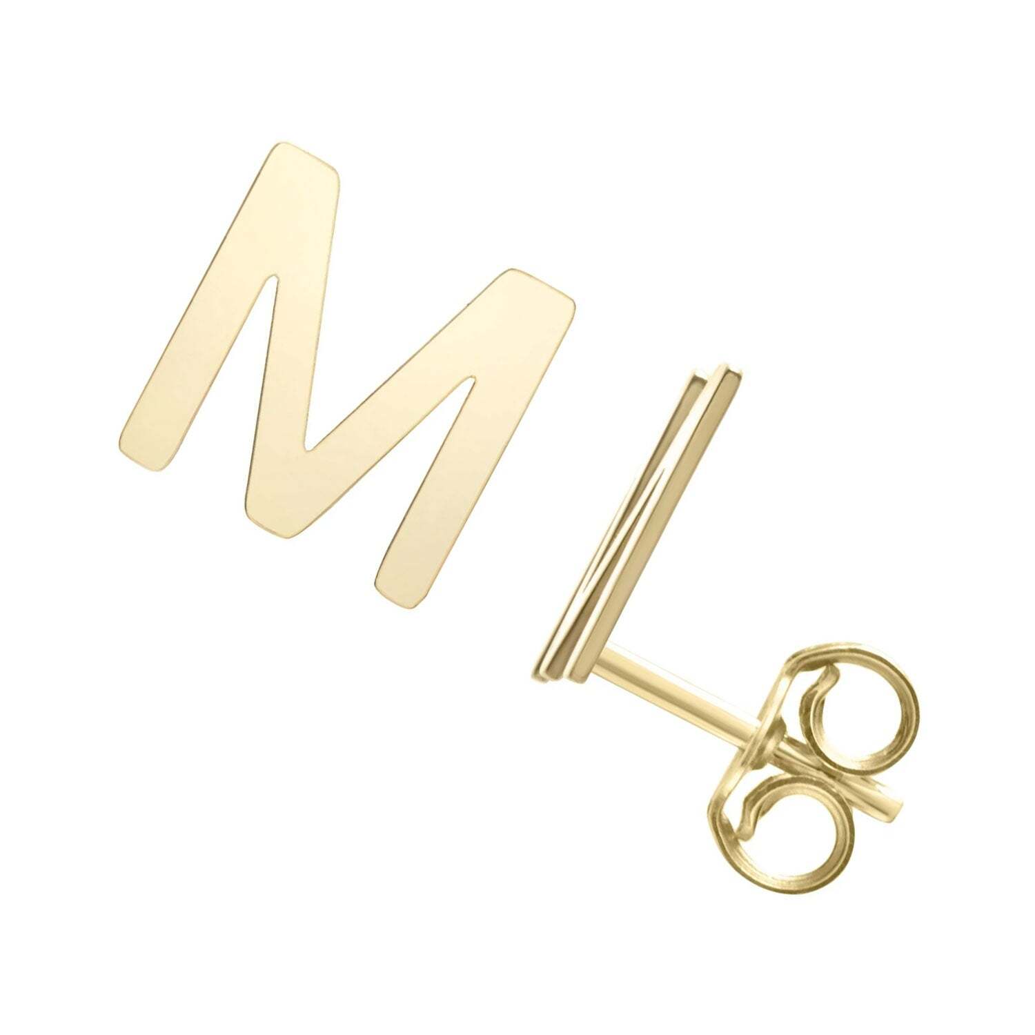 14K Yellow Gold 6.4X5.5Mm Polished Initial-M Post Earrings With Push ...