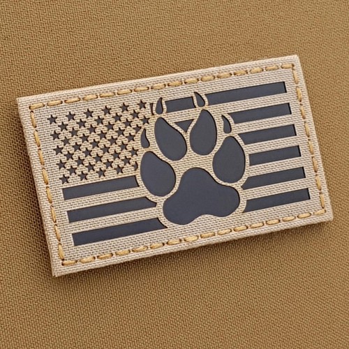 IR dog paw USA flag K9 handler sand tan desert morale tactical patch ...