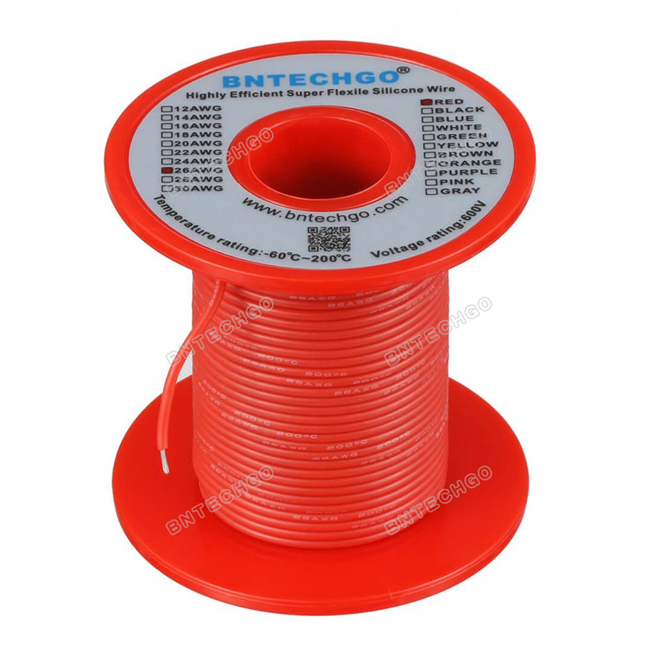 26 Gauge Flexible Silicone Wire Red 250 feet 600V 200 deg C Tinned ...